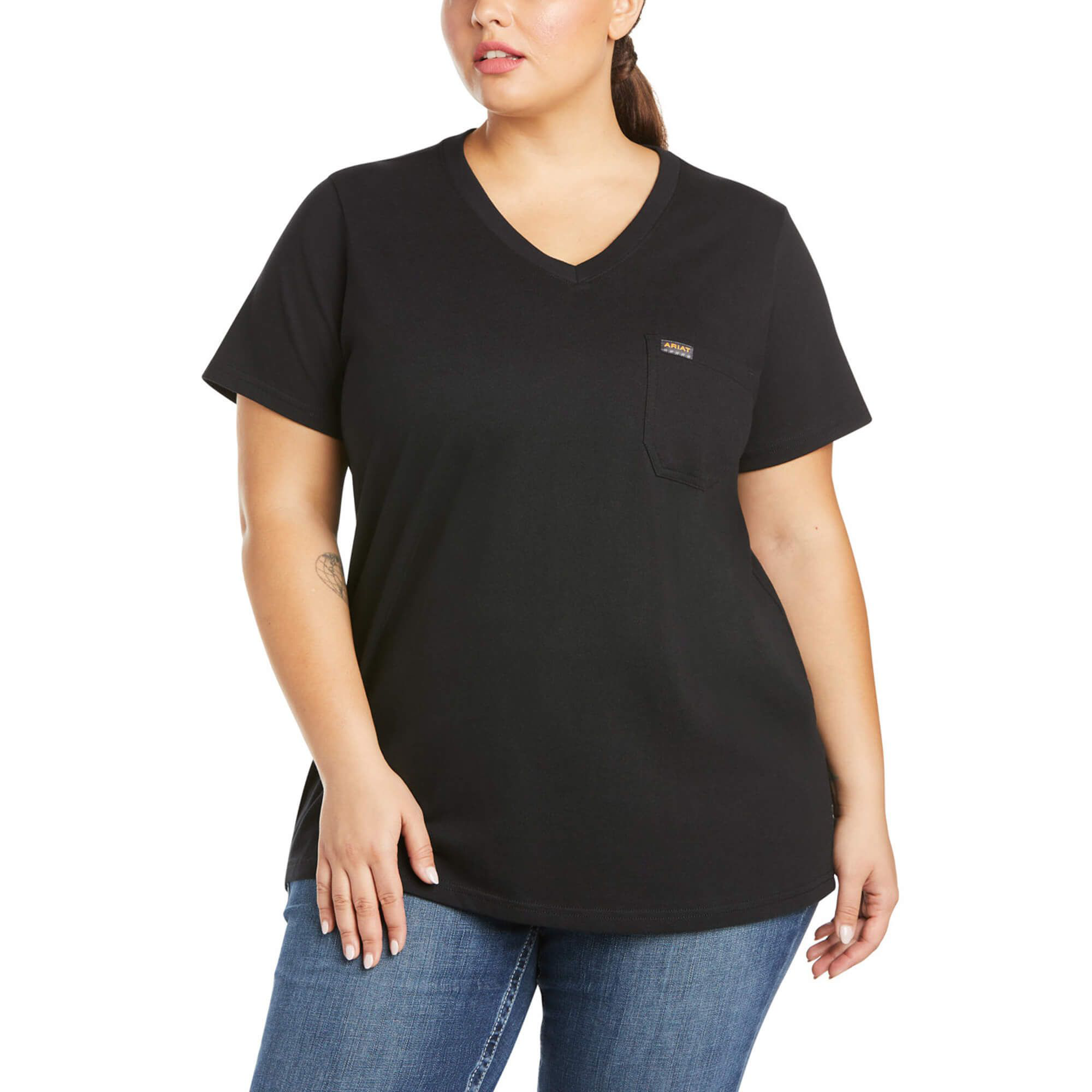 Ariat Rebar Cotton Strong V-Neck Short-Sleeve T-Shirt for Ladies | Bass ...